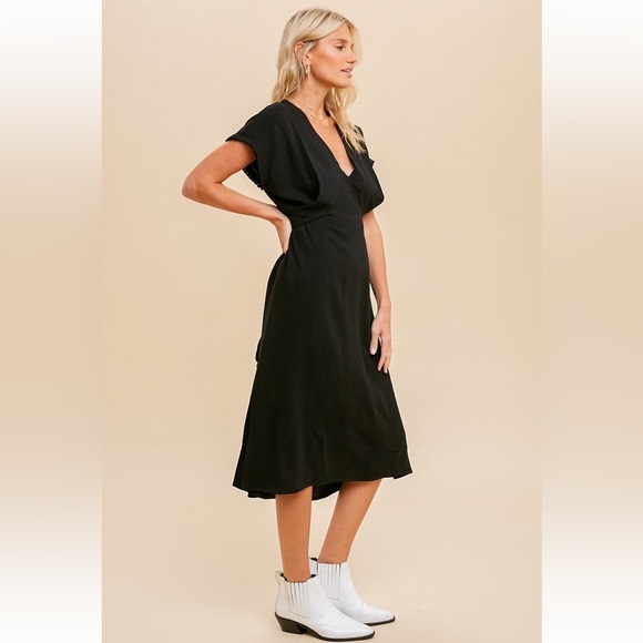 Hem & Thread | Dresses | 43 Linen Blend Dress Vneck Wrap Detail Split ...
